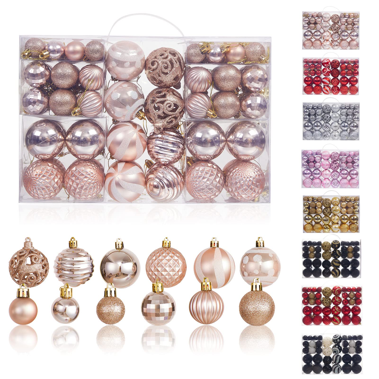100PCS Shatterproof Christmas Tree Ball Ornaments, Assorted Baubles Set with Glitter - For Holiday Decor