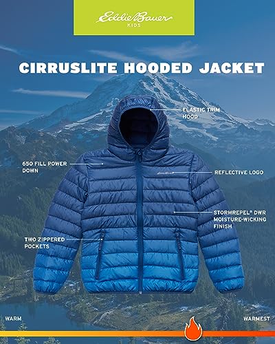 Eddie Bauer Boys' Jacket - CirrusLite Weather Resistant Down Coat for Boys - Insulated Quilted Bubble Puffer (3-20), Size 18-20, Cobalt