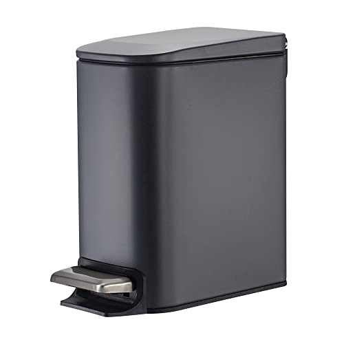Siapapla Small Bathroom Trash Can with Lid,Step Pedal Stainless Steel Garbage Can,Slim and Narrow Rectangular Trash Bin,Inner Bucket for Bedroom,Kitchen,Office,1.6 Gal/6L,Grey