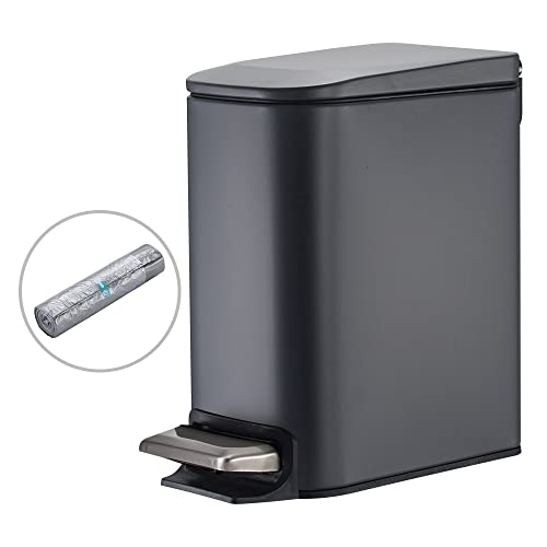Siapapla Small Bathroom Trash Can with Lid,Step Pedal Stainless Steel Garbage Can,Slim and Narrow Rectangular Trash Bin,Inner Bucket for Bedroom,Kitchen,Office,1.6 Gal/6L,Grey
