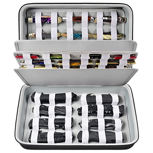 ALKOO Knife Display Case for Pocket Knifes, Knives Displaying Storage Box and Carrying Organizer Holds up to 44+ Folding Knife for Survival, Tactical, Outdoor, EDC Mini Knife (Case Only)