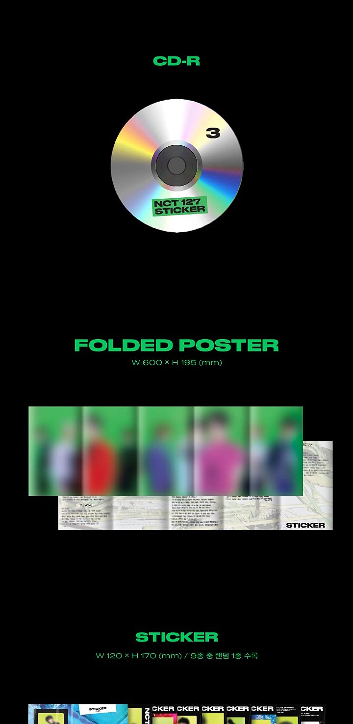 New NCT 127 Sticker 3rd Album Sticky Version CD+1p Poster+1p Folding Poster On Pack+112p Booklet+1p Sticker+1p PostCard+1p PhotoCard+Tracking Sealed