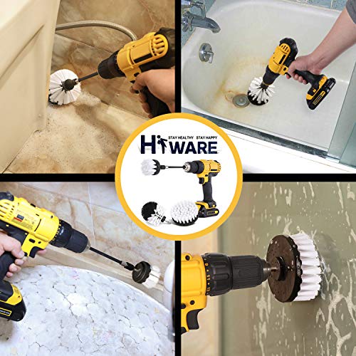 Hiware 4 Pcs Drill Brush Car Detailing Kit with Extend Attachment, Soft Bristle Power Scrubber Brush Set for Cleaning Car, Boat, Seat, Carpet, Upholstery and Shower Door - White