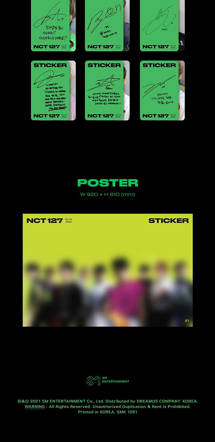 New NCT 127 Sticker 3rd Album Sticky Version CD+1p Poster+1p Folding Poster On Pack+112p Booklet+1p Sticker+1p PostCard+1p PhotoCard+Tracking Sealed