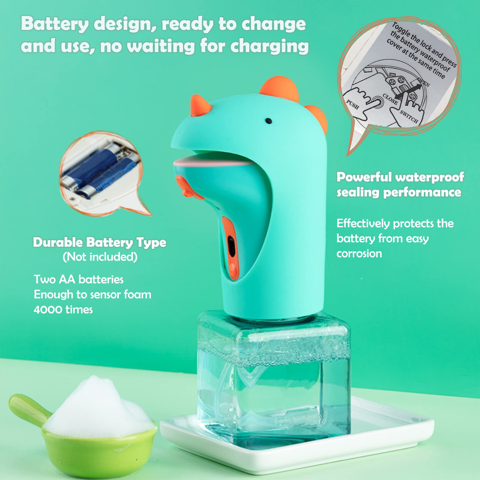 Seawah Automatic Soap Dispenser,Foaming Touchless Soap Dispenser for Kids,IPX6 Waterproof Cute Dinosaur Foam Smart Hand Soap Dispenser for Bathroom,Fun Gifts for Kids(8.7oz)