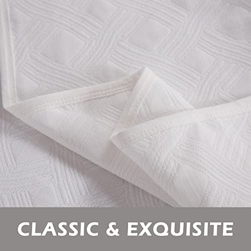 ACCOTIA 100% Cotton Quilt Blanket for Bed Couch Sofa 78"x90", Soft Breathable Queen Size 6 Layers Bed Blanket with Wave Jacquard for All Season (Wave Pattern, White)