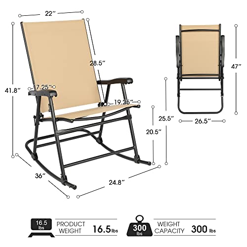 NATURAL EXPRESSIONS Folding Patio Rocking Chairs,Outdoor Oversized Textilene Fabric Rocker with High Back Hard Armrest,Portable Rocking Chair for Garden, Backyard, Porch, 300lb
