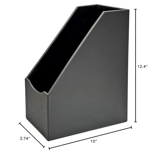 UnionBasic Magazine File Holder, Leatherette Desktop Document Organizer, Home Office Paper Holder File Storage Literature Sorter, Grey