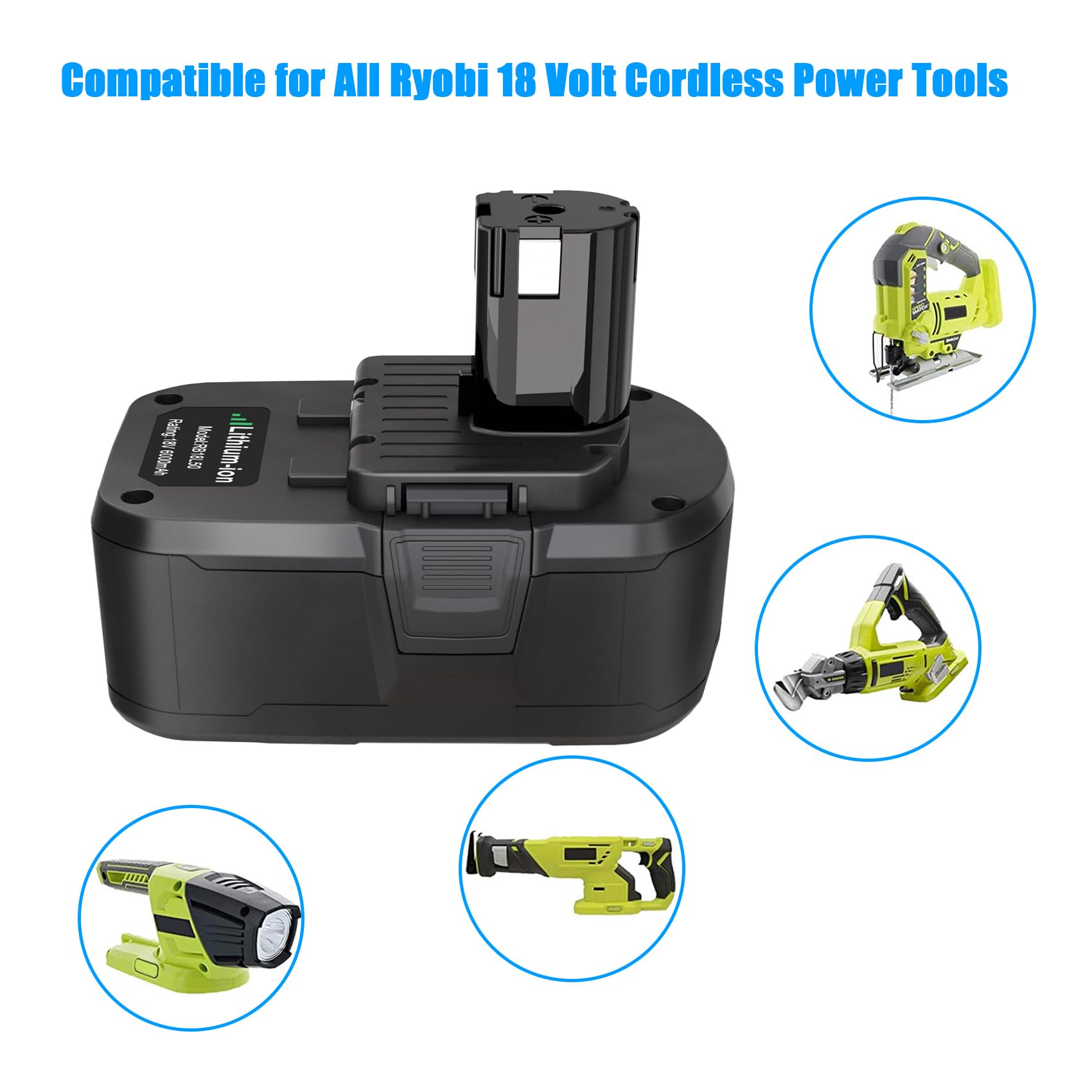 2 Pack 6.0Ah 18V Battery Replace for Ryobi 18V Lithium Battery, Compatible for Ryobi One 18V P108 P102 P104 P197 P190 P103 P105 P107 P109 18 Volt Power Tools