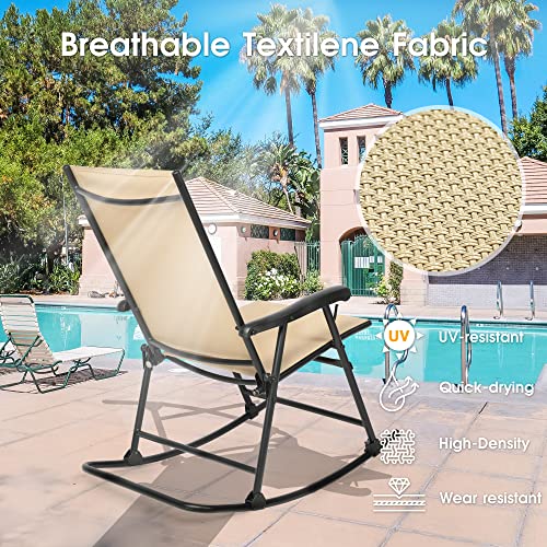 NATURAL EXPRESSIONS Folding Patio Rocking Chairs,Outdoor Oversized Textilene Fabric Rocker with High Back Hard Armrest,Portable Rocking Chair for Garden, Backyard, Porch, 300lb