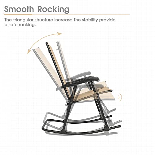 NATURAL EXPRESSIONS Folding Patio Rocking Chairs,Outdoor Oversized Textilene Fabric Rocker with High Back Hard Armrest,Portable Rocking Chair for Garden, Backyard, Porch, 300lb