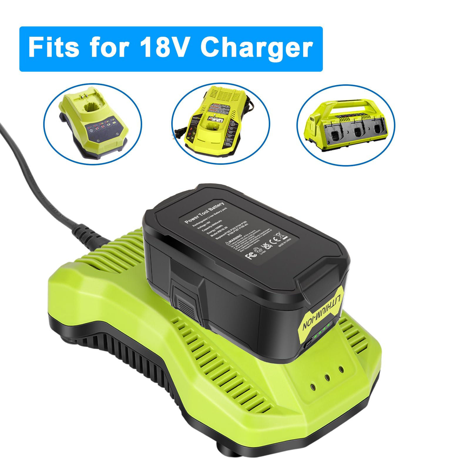 2 Pack 6.0Ah 18V Battery Replace for Ryobi 18V Lithium Battery, Compatible for Ryobi One 18V P108 P102 P104 P197 P190 P103 P105 P107 P109 18 Volt Power Tools