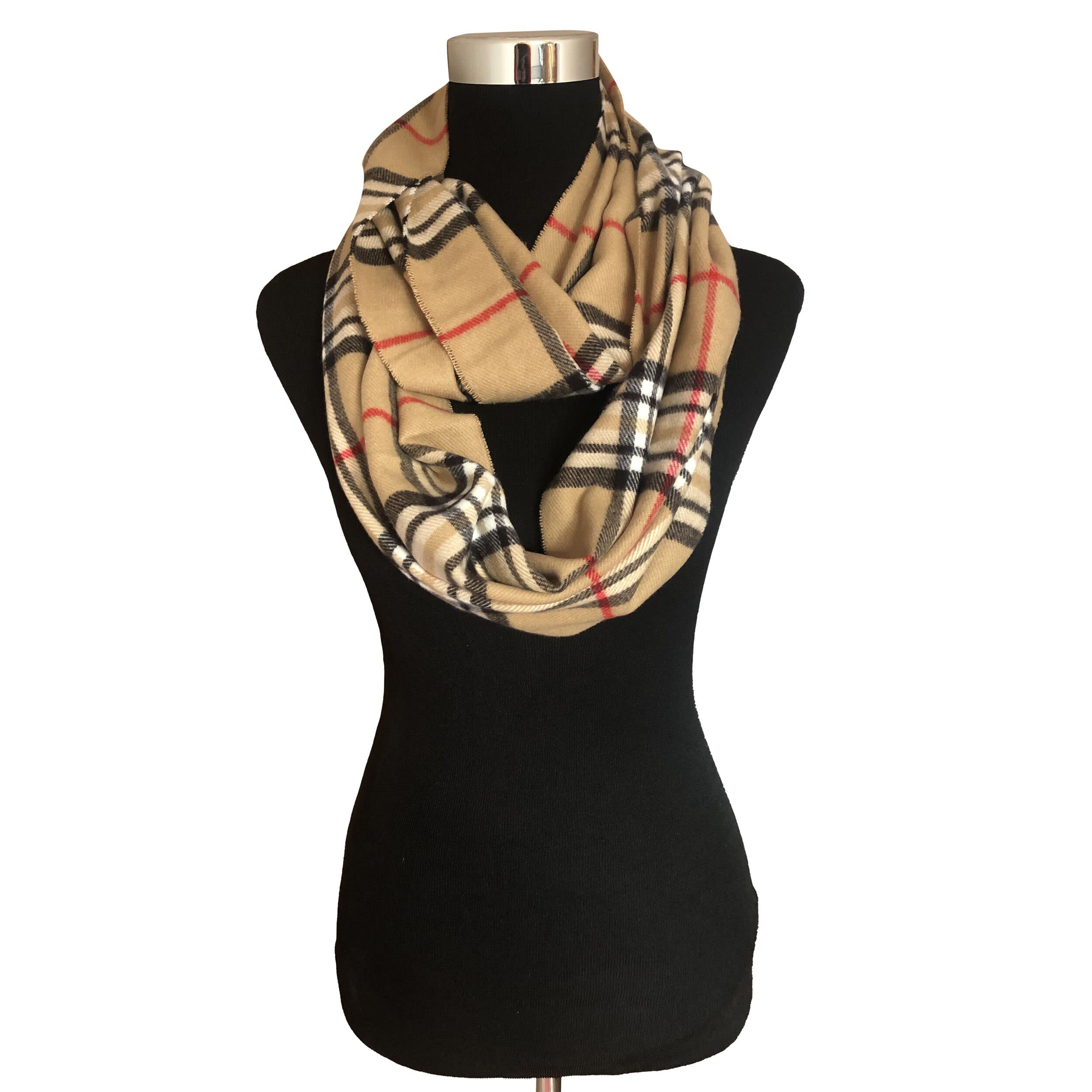 Unisex Women's Stylish Plaids & Check Cashmere Winter Infinity Cowl Scarf (Beige)