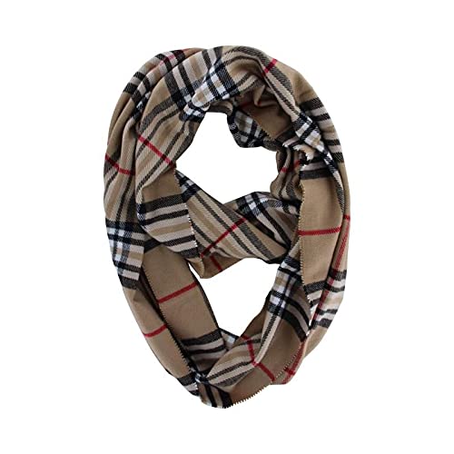 Unisex Women's Stylish Plaids & Check Cashmere Winter Infinity Cowl Scarf (Beige)