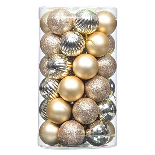 QinYing Christmas Plastic Balls Decoration Colorful Ornaments Set Festival Home Party Decors Xmas Tree Hanging Pendant Included Hang Rope 41PC 1.57In Champagne Gold