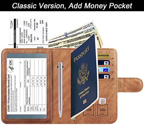 Passport Holder Cover Wallet Travel Essentials Leather Rfid Blocking Case Vacation Luggage Must Haves Travel Accessories for Men Women (2#Brown)
