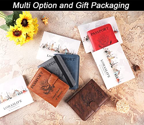 Passport Holder Cover Wallet Travel Essentials Leather Rfid Blocking Case Vacation Luggage Must Haves Travel Accessories for Men Women (2#Brown)