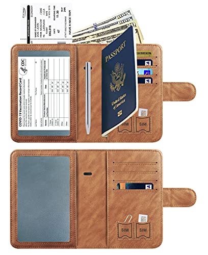 Passport Holder Cover Wallet Travel Essentials Leather Rfid Blocking Case Vacation Luggage Must Haves Travel Accessories for Men Women (2#Brown)