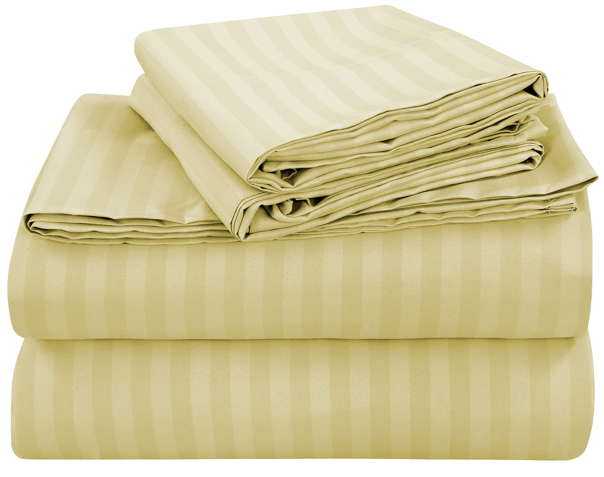 ROYALE LINENS 4 Piece Full Sheets Set - Soft Brushed 1800 Microfiber Bedding - 1 Fitted, 1 Flat Sheet, 2 Pillow Cases - Wrinkle Free & Fade Resistant - Hotel Luxury Bed Sheets (Stripe Beige, Full)