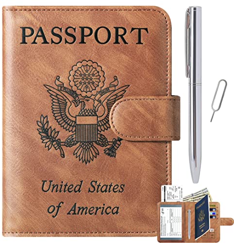 Passport Holder Cover Wallet Travel Essentials Leather Rfid Blocking Case Vacation Luggage Must Haves Travel Accessories for Men Women (2#Brown)