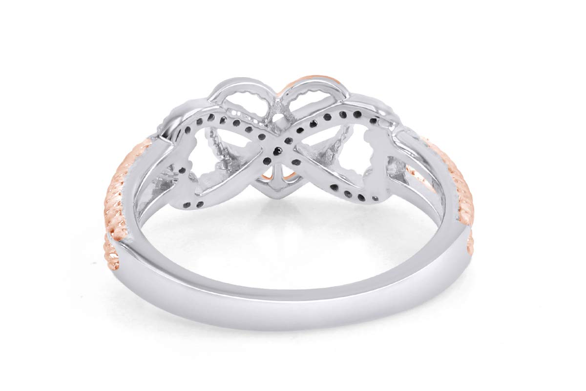 1/10 CT Natural Diamond Two Tone Heart Infinity Anchor Rope Promise Ring 14k White Gold Over Sterling Silver (I-J Color, I2-I3 Clarity, 0.10 Cttw) Ring Size -8.5