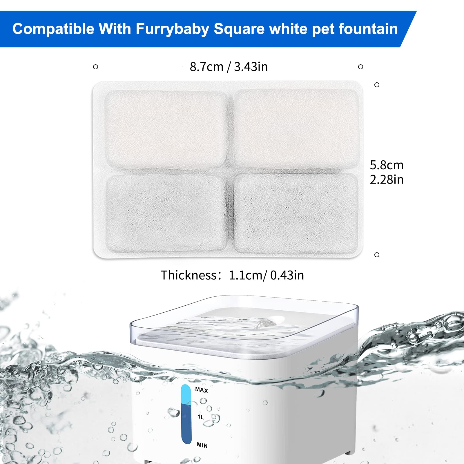 MyfatBOSS Cat Water Fountain Filter, 12 Pack Pet Water Fountain Filter Replacement with Coconut Activated Carbon Filter Compatible with furrybaby 64oz/2L Cat Water Fountain