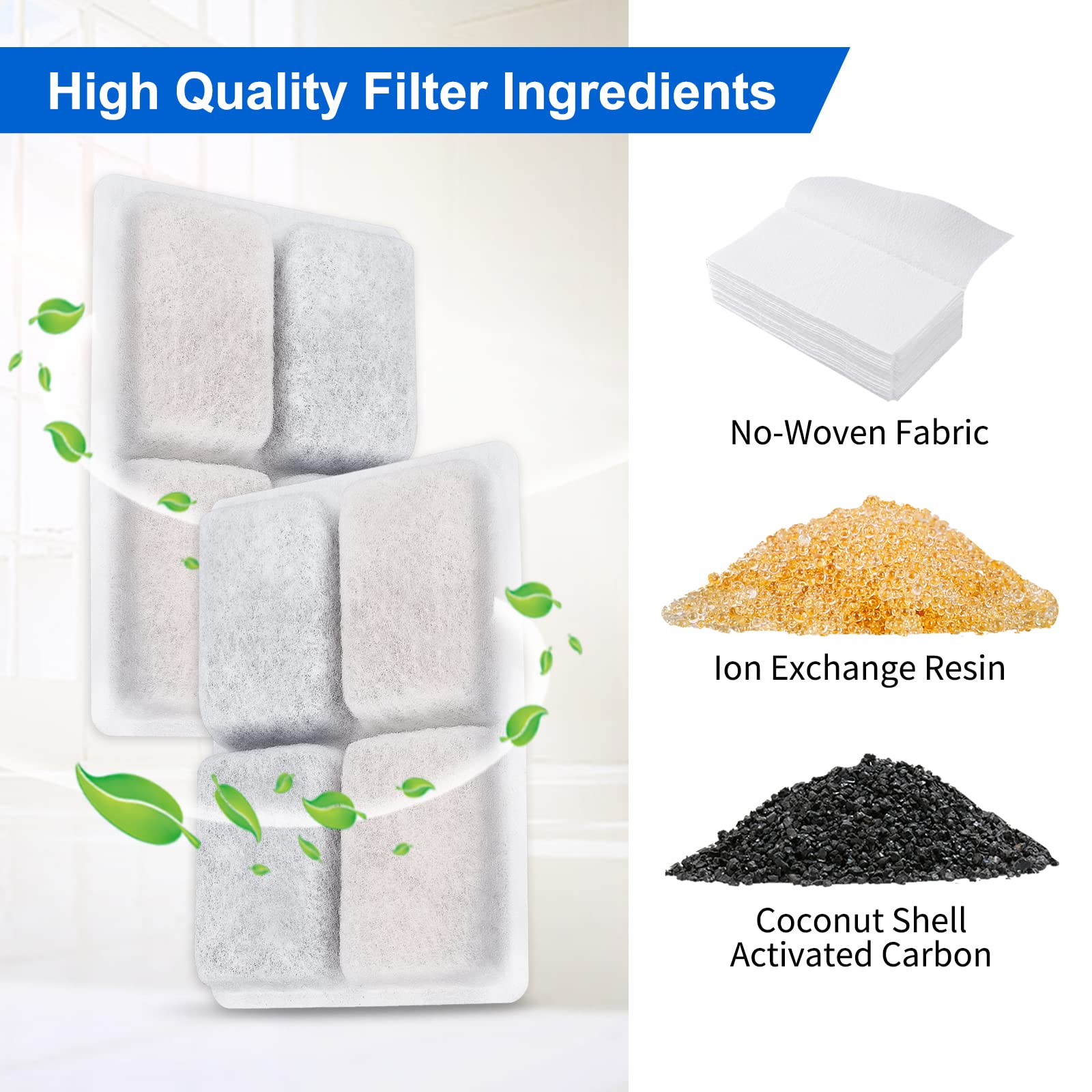 MyfatBOSS Cat Water Fountain Filter, 12 Pack Pet Water Fountain Filter Replacement with Coconut Activated Carbon Filter Compatible with furrybaby 64oz/2L Cat Water Fountain