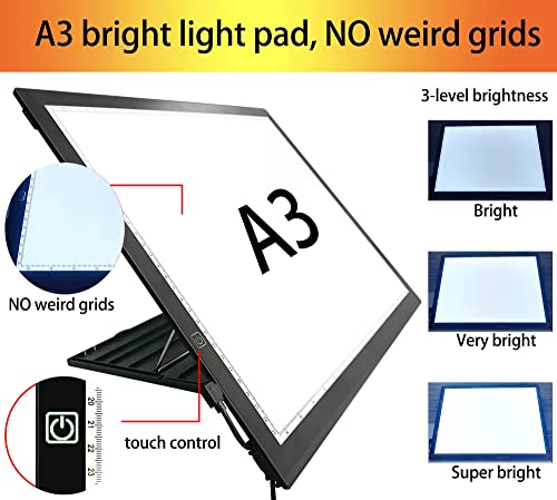 A3 Diamond Painting Light Pad with Built-in Stand, Hawanik A3 Large LED Tracing Light Box with Stand for Vinyl Weeding Drawing