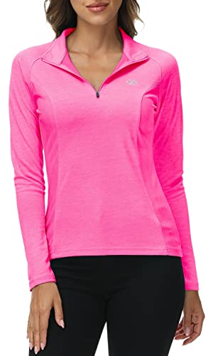 MoFiz Women's Golf Shirt Long Sleeve Athletic Quarter Zip Pullover Hiking Outdoor Running Workout Tops Rose Red M