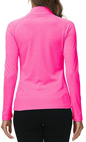 MoFiz Women's Golf Shirt Long Sleeve Athletic Quarter Zip Pullover Hiking Outdoor Running Workout Tops Rose Red M