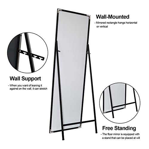 Full Length Mirror 65"x23.6" Floor Mirror, Large Rectangle Full Body Mirror Standing Hanging or Leaning Against Wall, Bathroom Mirror Dressing Mirror Wall-Mount Mirror, Black