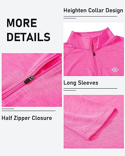 MoFiz Women's Golf Shirt Long Sleeve Athletic Quarter Zip Pullover Hiking Outdoor Running Workout Tops Rose Red M