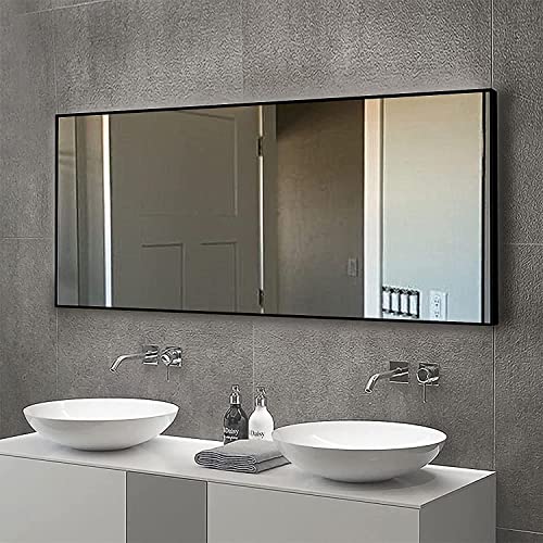 Full Length Mirror 65"x23.6" Floor Mirror, Large Rectangle Full Body Mirror Standing Hanging or Leaning Against Wall, Bathroom Mirror Dressing Mirror Wall-Mount Mirror, Black