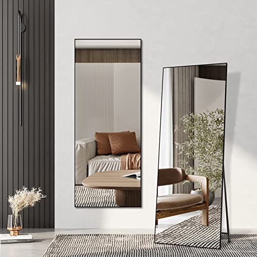 Full Length Mirror 65"x23.6" Floor Mirror, Large Rectangle Full Body Mirror Standing Hanging or Leaning Against Wall, Bathroom Mirror Dressing Mirror Wall-Mount Mirror, Black