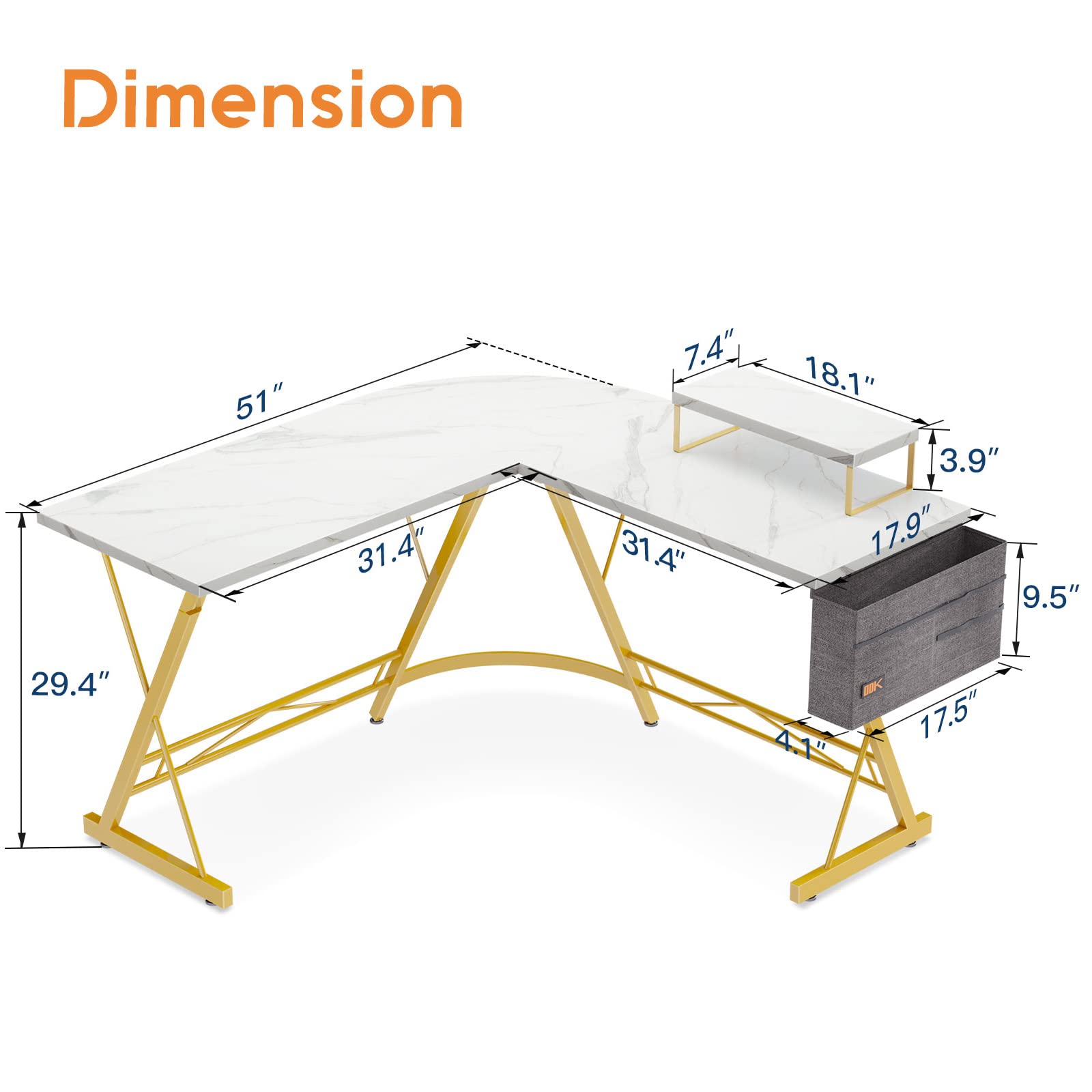 Casaottima L Shaped Gaming Desk, Home Office Desk with Round Corner, Computer Desk with Large Monitor Stand Desk Workstation