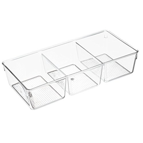 iDesign Clarity Plastic Divided Organizer, Cosmetic Storage Container for Vanity, Bathroom, Kitchen Cabinets, 13.5" x 6" x 3", 3 Section