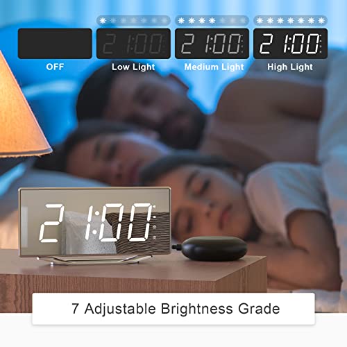 Alarm Clock for Heavy Sleepers Adults, 8.7'' Large Led Digital Mirror Alarm Clock with USB Charger, Vibrating Alarm Clock with Bed Shaker, Battery Backup Snooze Dual Alarm Dimmer, for Teens Adults
