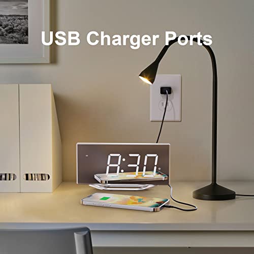 Alarm Clock for Heavy Sleepers Adults, 8.7'' Large Led Digital Mirror Alarm Clock with USB Charger, Vibrating Alarm Clock with Bed Shaker, Battery Backup Snooze Dual Alarm Dimmer, for Teens Adults