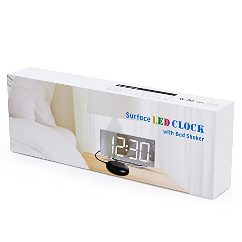 Alarm Clock for Heavy Sleepers Adults, 8.7'' Large Led Digital Mirror Alarm Clock with USB Charger, Vibrating Alarm Clock with Bed Shaker, Battery Backup Snooze Dual Alarm Dimmer, for Teens Adults