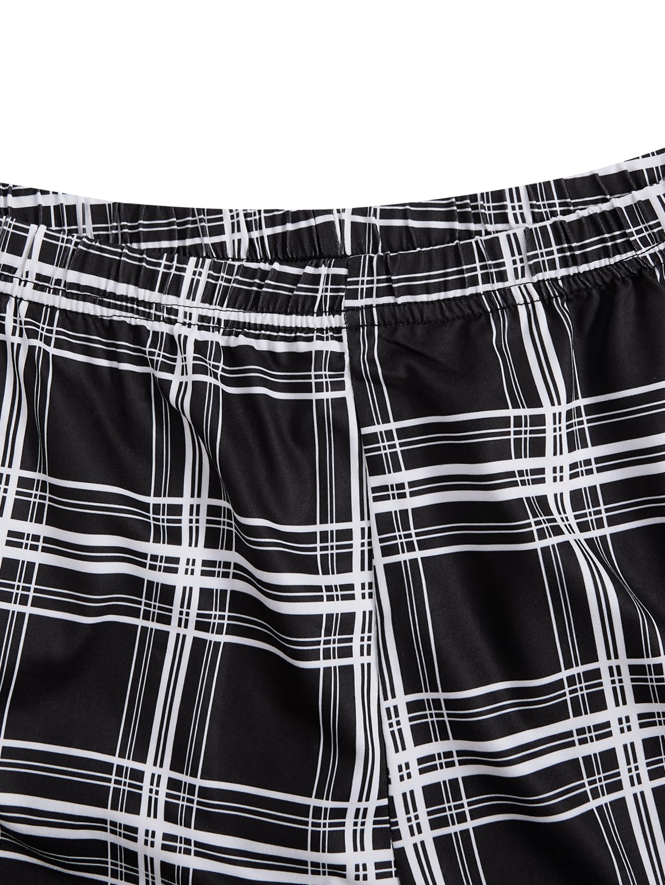 Verdusa Women's 3 Piece Plaid Print Pajama Sets Tee Top and Shorts Pants Pj Set Black X-Small