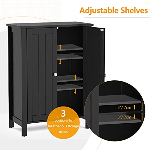 Tangkula Bathroom Floor Cabinet, with Double Door & Adjustable Shelf, 3 Tier Wooden Bathroom Storage Cabinet for Home Office, 23.5 x 12 x 31.5 Inches (Black)