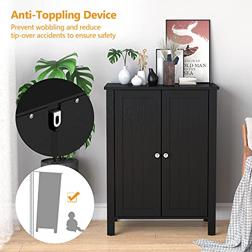 Tangkula Bathroom Floor Cabinet, with Double Door & Adjustable Shelf, 3 Tier Wooden Bathroom Storage Cabinet for Home Office, 23.5 x 12 x 31.5 Inches (Black)
