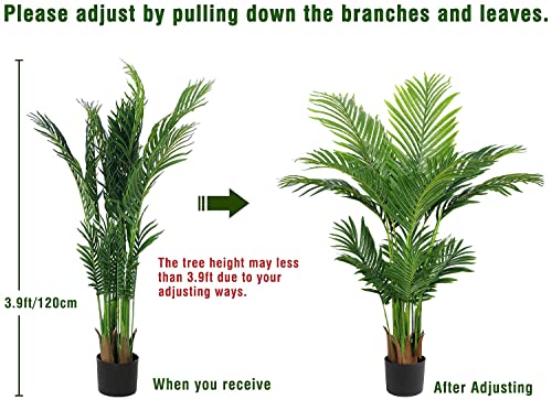 VIAGDO Artificial Kentia Palm Tree 4ft Tall Fake Palm Tree Decor with 15 Trunks Faux Tropical Palm Silk Plant Potted Dypsis Lutescens Plants for Modern Home Office Floor Corner Decor Indoor, 2 Pack