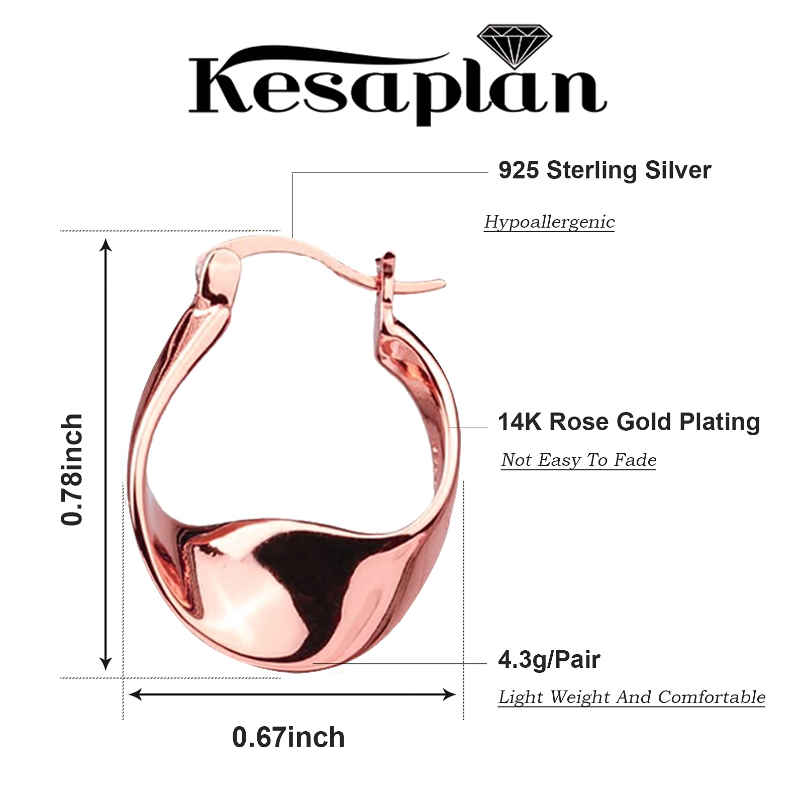 Sterling Silver Hoop Earrings for Women,14K White Gold Earrings Hypoallergenic Chunky Huggie Silver Hoops Small Fashion Dainty Earring