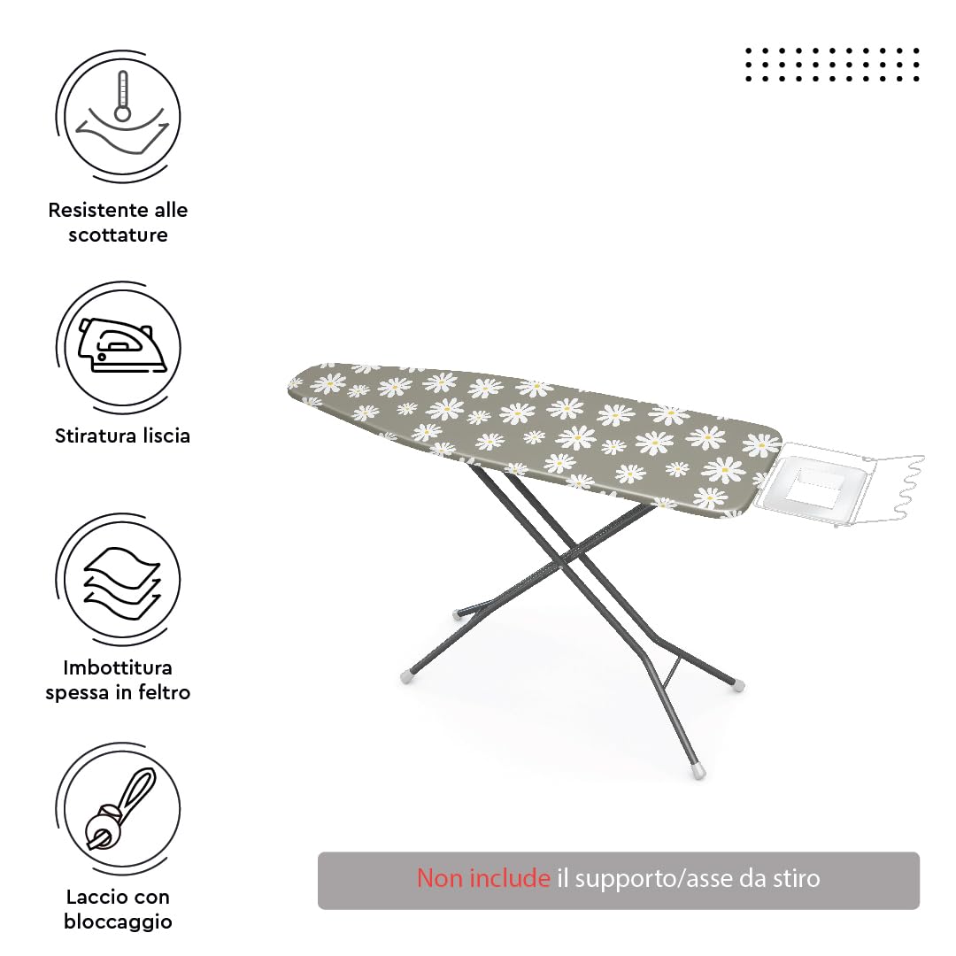 Encasa Ironing Board Covers (14 x 42 inch) Drawstring Tightening with Thick 3 mm Felt Padding, Easy Fit, Scorch Resistant, Printed - Daisy Grey