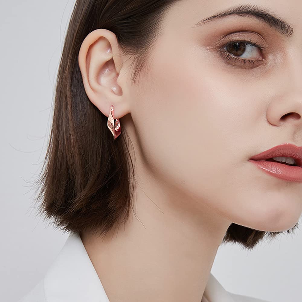 Sterling Silver Hoop Earrings for Women,14K White Gold Earrings Hypoallergenic Chunky Huggie Silver Hoops Small Fashion Dainty Earring