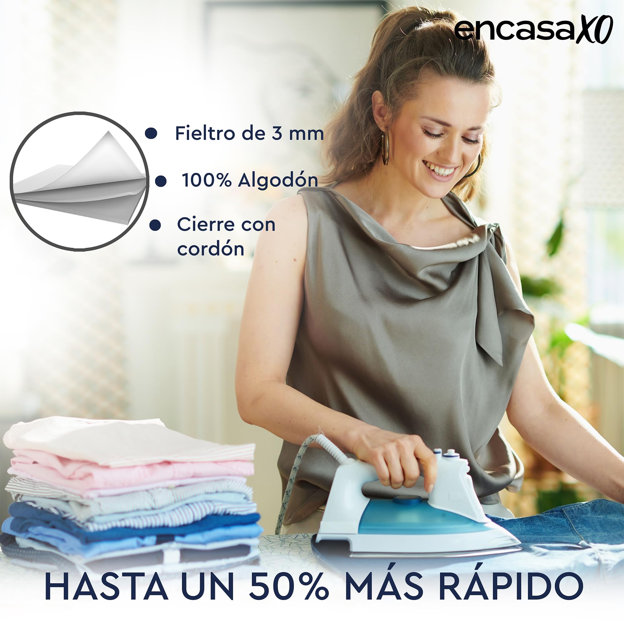 Encasa Ironing Board Covers (14 x 42 inch) Drawstring Tightening with Thick 3 mm Felt Padding, Easy Fit, Scorch Resistant, Printed - Daisy Grey