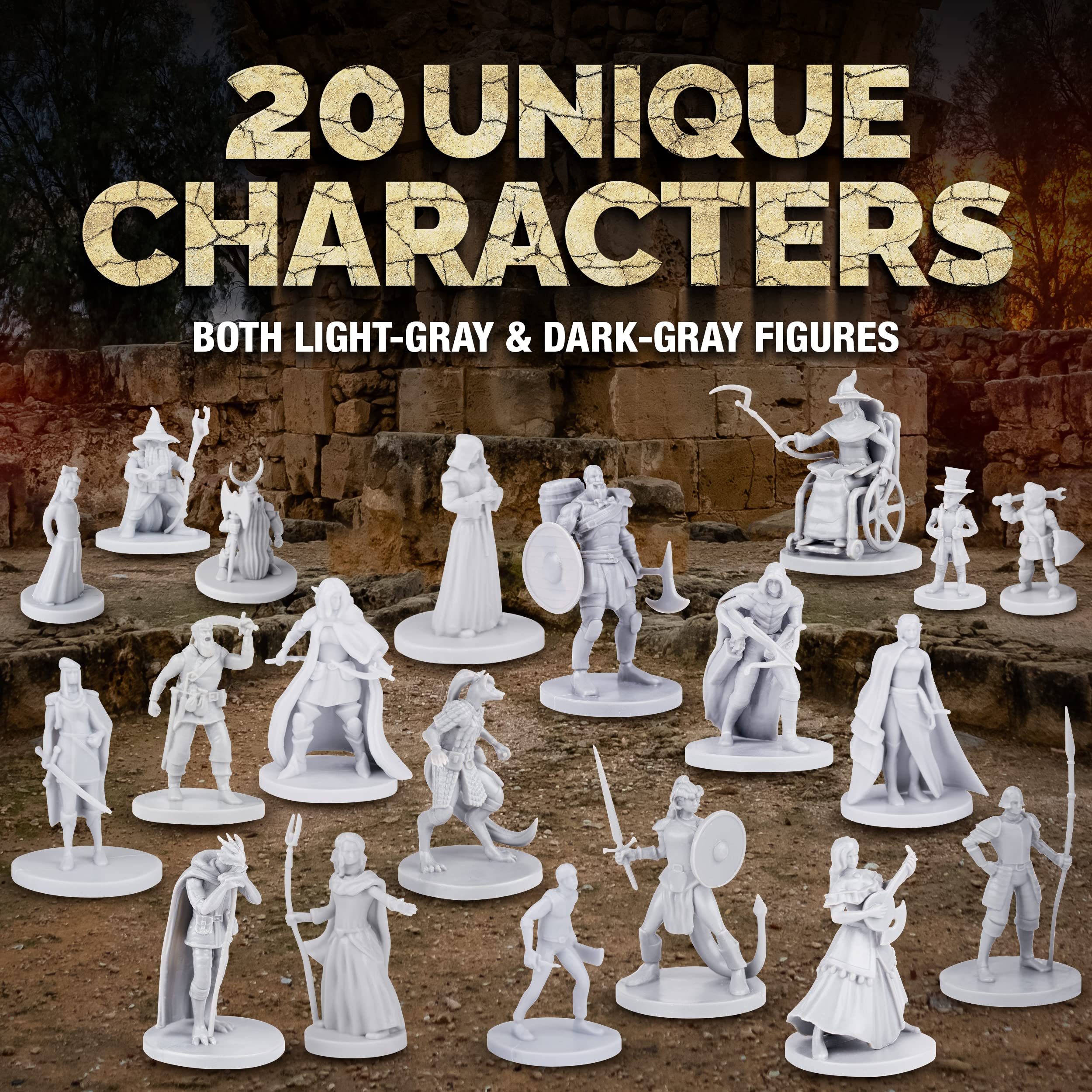 Path Gaming Town Folks Set, 40 Fantasy Tabletop Miniatures for Dungeons and Dragons. 28MM Scaled, 20 Unique Designs, Bulk Unpainted Miniatures, Great for D&D