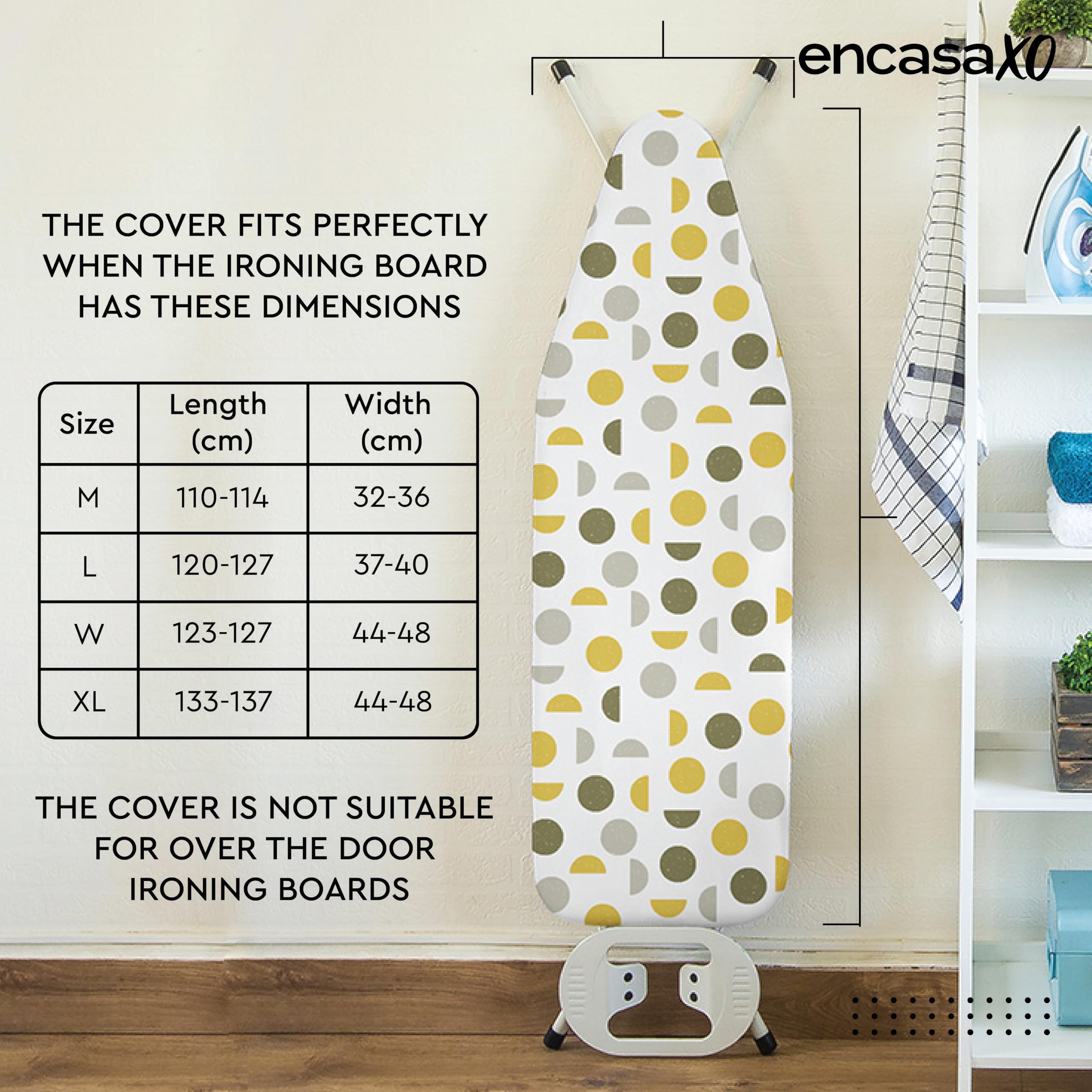 Encasa Ironing Board Covers (14 x 42 inch) Drawstring Tightening with Thick 3 mm Felt Padding, Easy Fit, Scorch Resistant, Printed - Daisy Grey