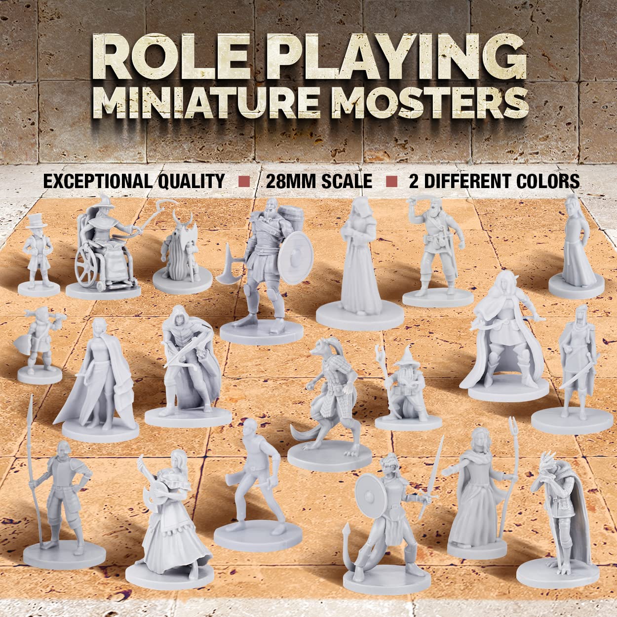 Path Gaming Town Folks Set, 40 Fantasy Tabletop Miniatures for Dungeons and Dragons. 28MM Scaled, 20 Unique Designs, Bulk Unpainted Miniatures, Great for D&D